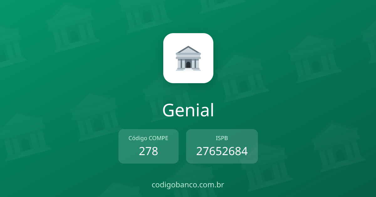 Código Banco Genial (278) | COMPE, ISPB e PIX